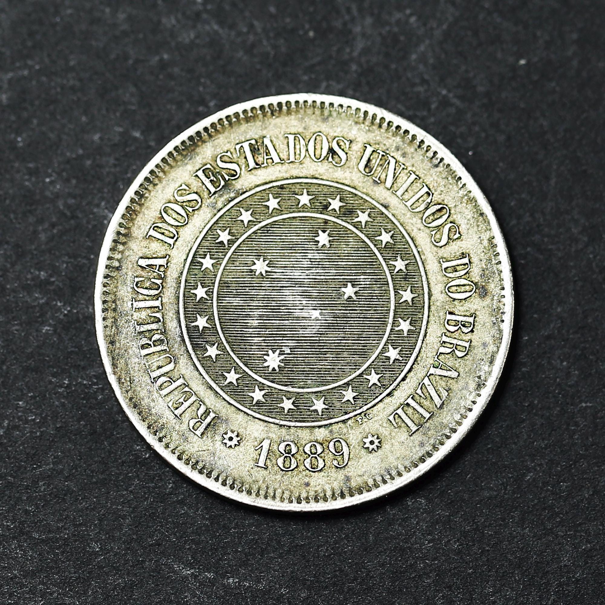 1889 Brazil 100 Reis Coin: Copper-nickel, Southern Cross Constellation ...