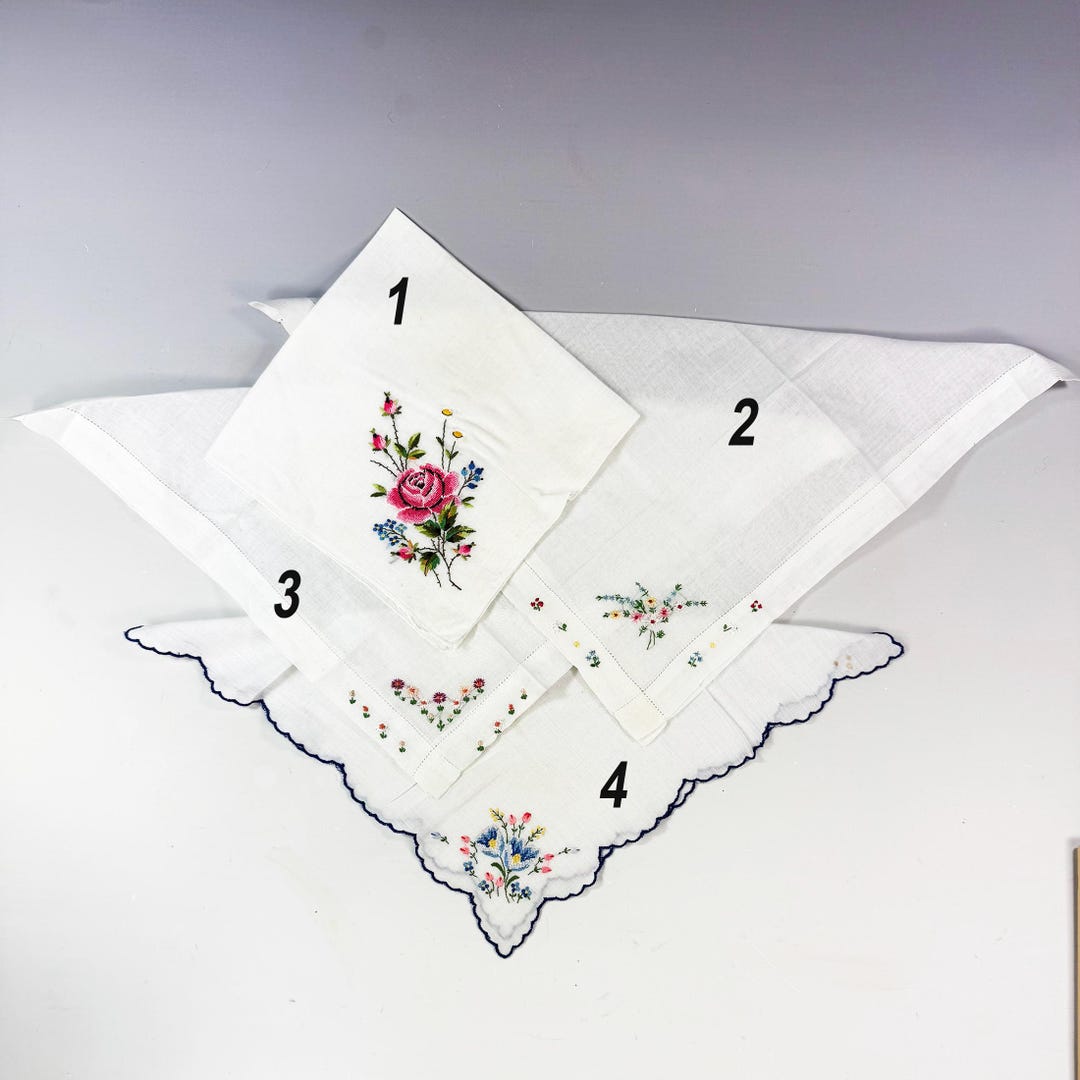 Hand Embroidered Handkerchief, Flower Hanky, Hand Made Thin Cotton ...