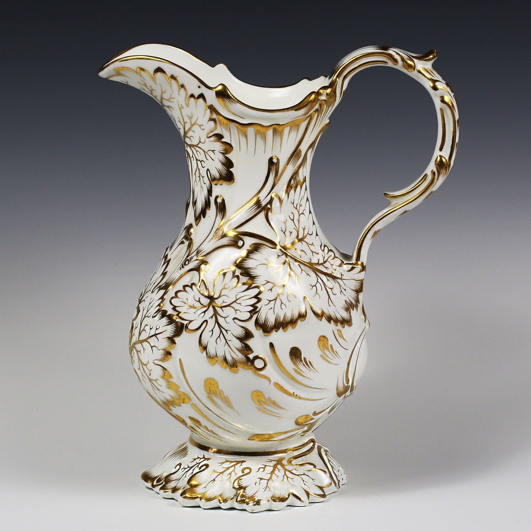 Antique Porcelain Water Pitcher White With Gold Accent on Relief ...
