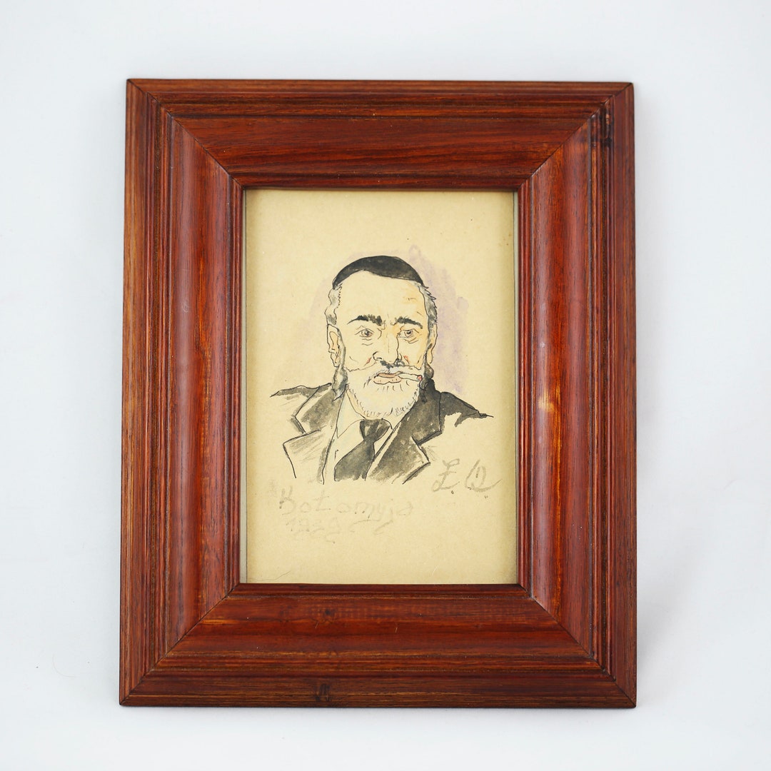 Antique Portrait of a Man Painting Watercolour Ink Kolomyia 1939 Jewish ...