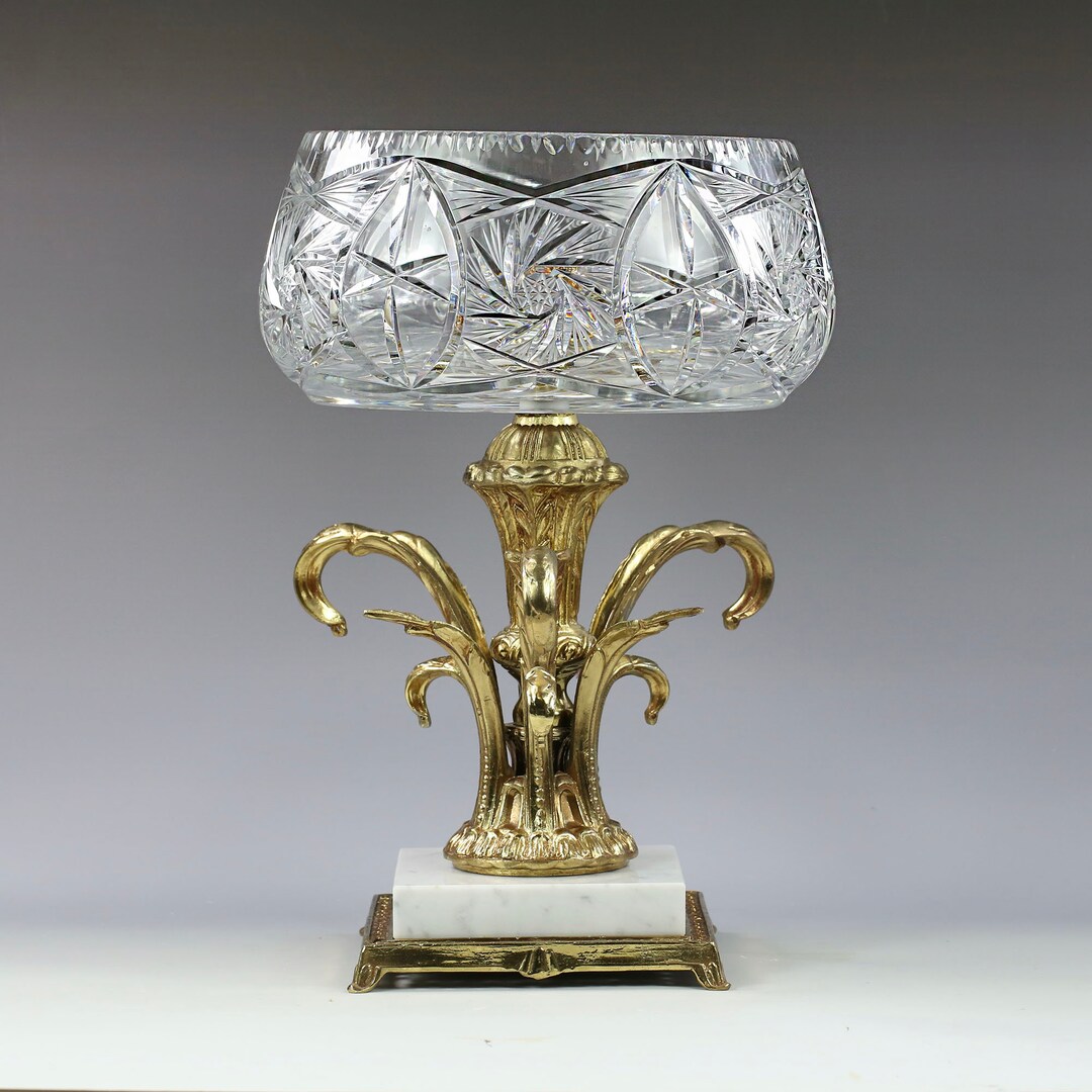 13"h Vintage Italy Crystal Glass Centrepiece, Compote, Bowl, Carrera ...
