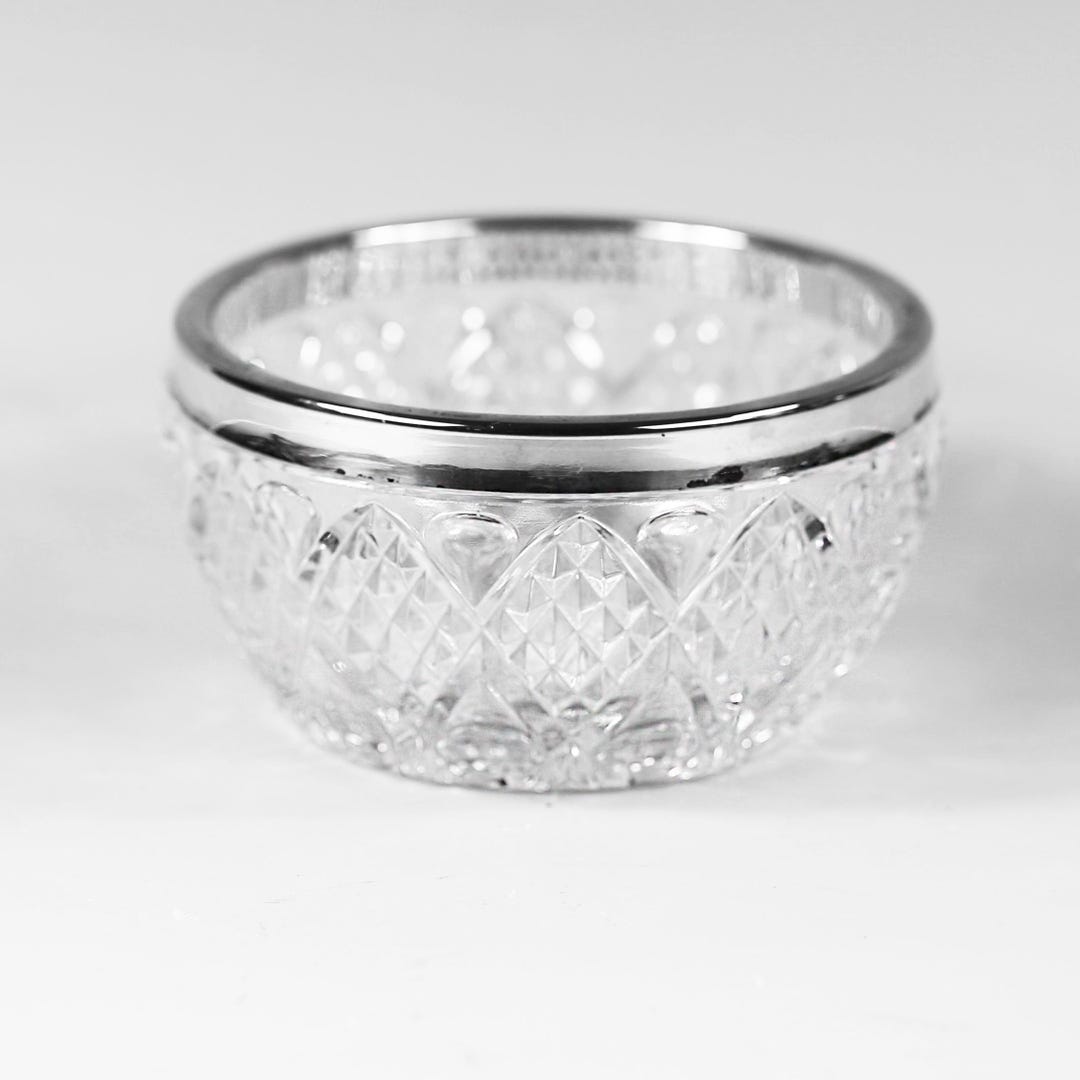 Vintage 1960' Oneida Crystal Glass Bowl With Silverplate Rim, Serving ...