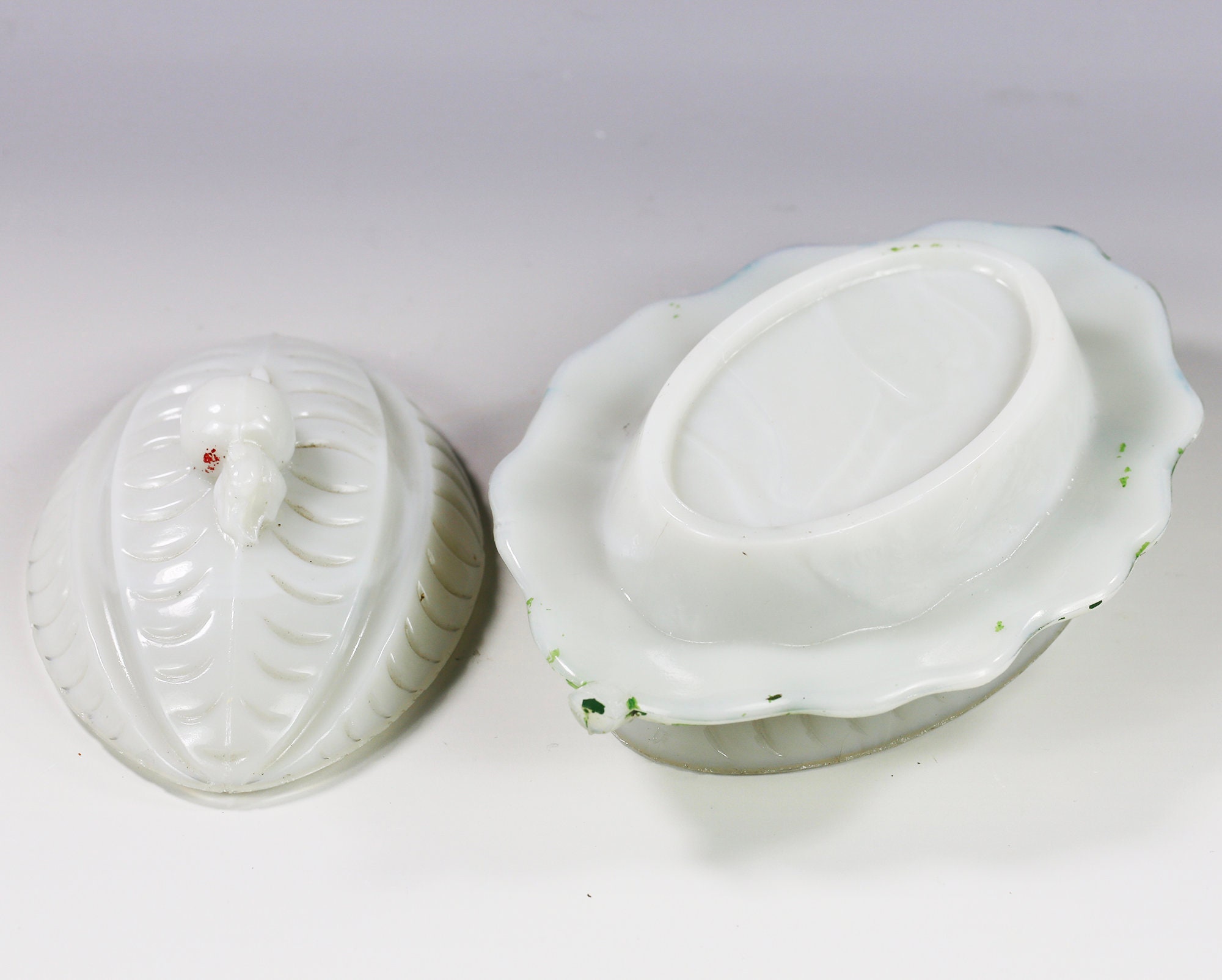 Antique French Vallerysthal Opaline Milk Glass Reddish on Melon Butter ...