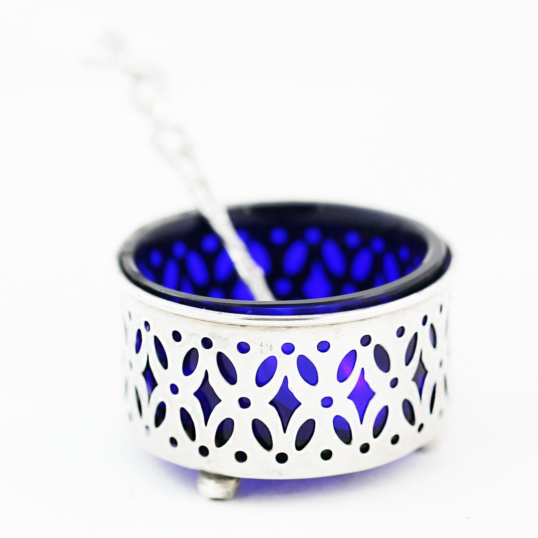 Vintage Ryrie Birks Sterling Silver Salt Cellar With Spoon, Royal Blue ...