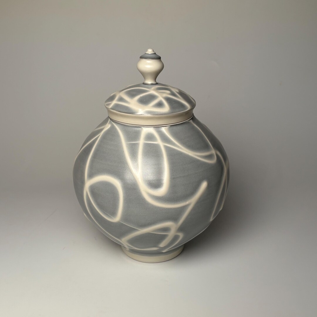 Gray Pollock Series Covered Jar - Etsy