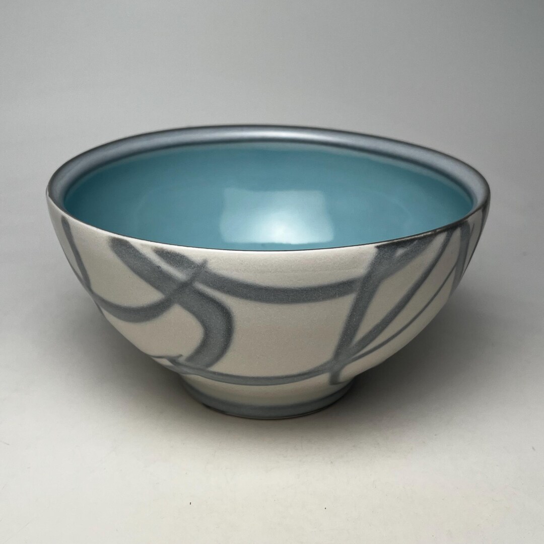 Round Pollock Bowl Blue Interior - Etsy