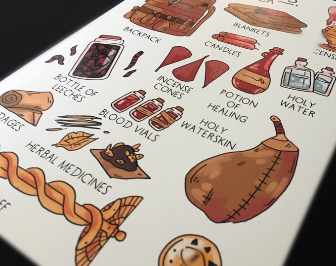 D&D Healer's Pack A4 Print // Dnd Gift Class Fantasy Items // Cleric ...