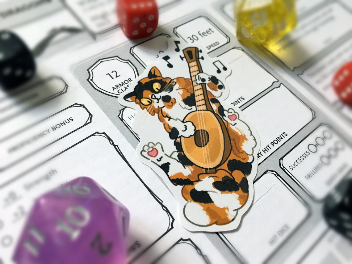 Calico Bard Cat // 6cm Dnd Cute Nerd Geek Gift // Dungeons and | Etsy
