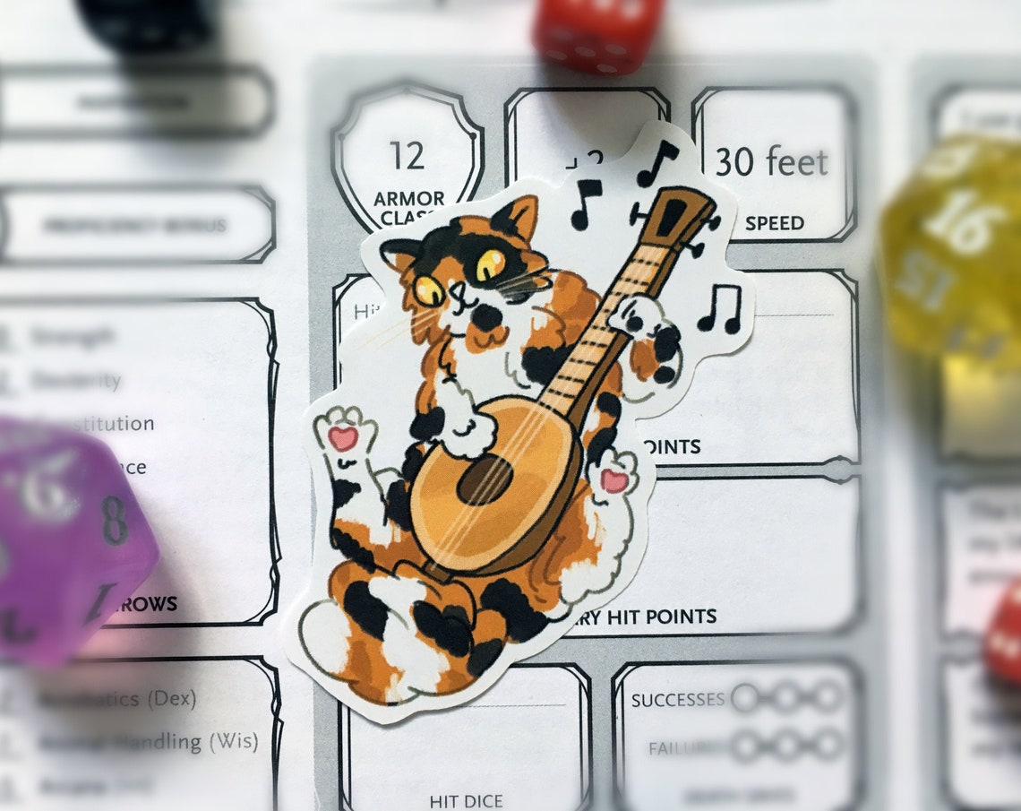Calico Bard Cat // 6cm Dnd Cute Nerd Geek Gift // Dungeons and | Etsy