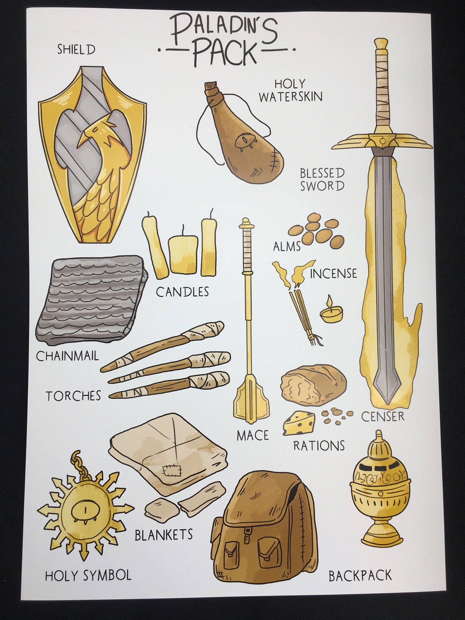 D&D Paladin's Pack A4 Print // DnD Gift Class Fantasy | Etsy