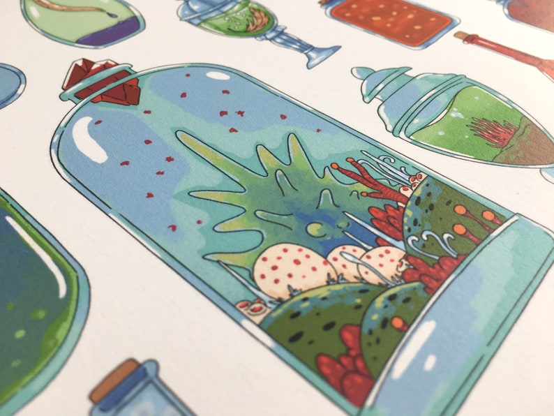 D&D Bottles Potions Jars A4 Print // Dnd Gift Class Fantasy - Etsy