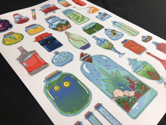 D&D Bottles Potions Jars A4 Print // Dnd Gift Class Fantasy - Etsy