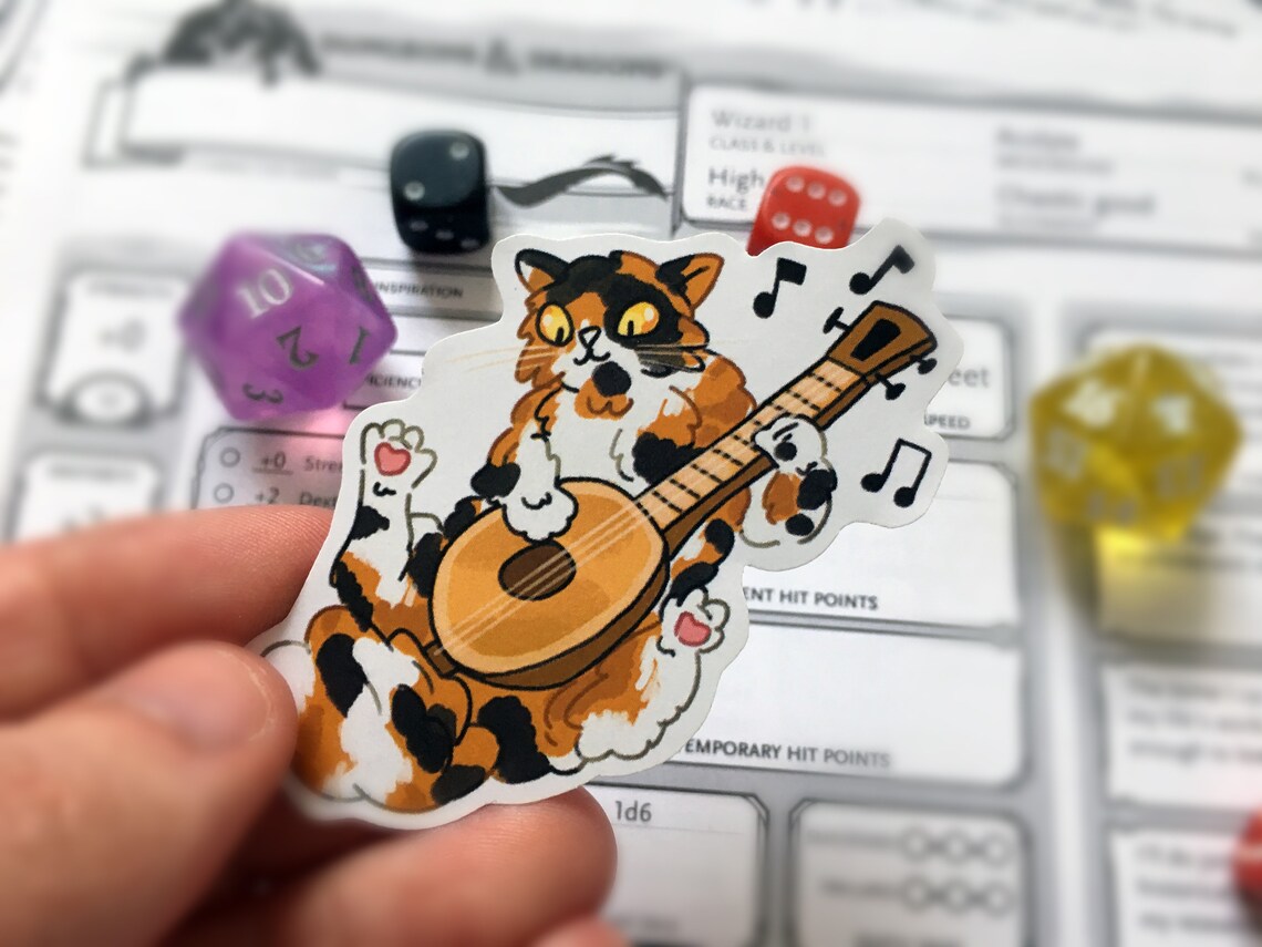 Calico Bard Cat // 6cm Dnd Cute Nerd Geek Gift // Dungeons and | Etsy
