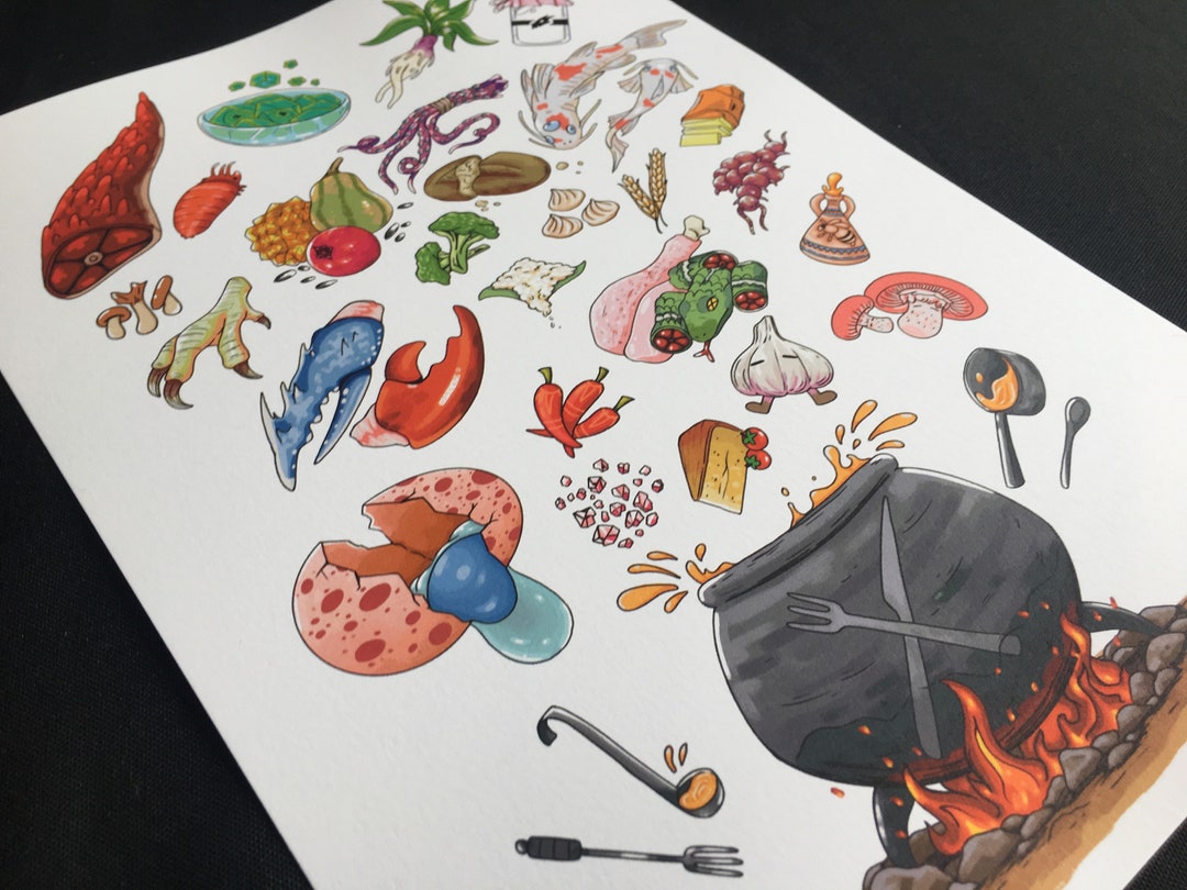 Food Ingredients Cooking Art A4 Print // Dnd Gift Class Fantasy Items ...