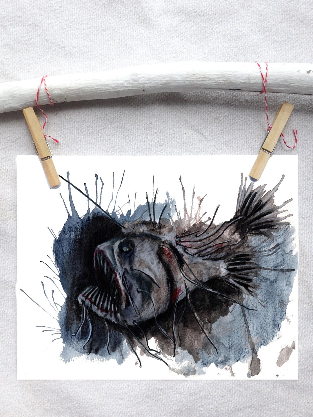 Angler Fish Art Print | Deep Sea Fish Art | Fish Watercolor Panting ...