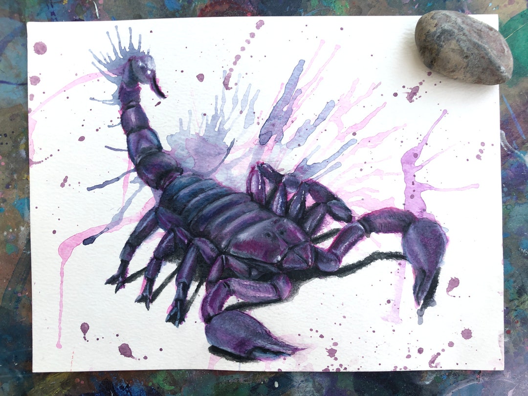 Hand Drawn Emperor Scorpion Original Purple Scorpion Painting - Etsy