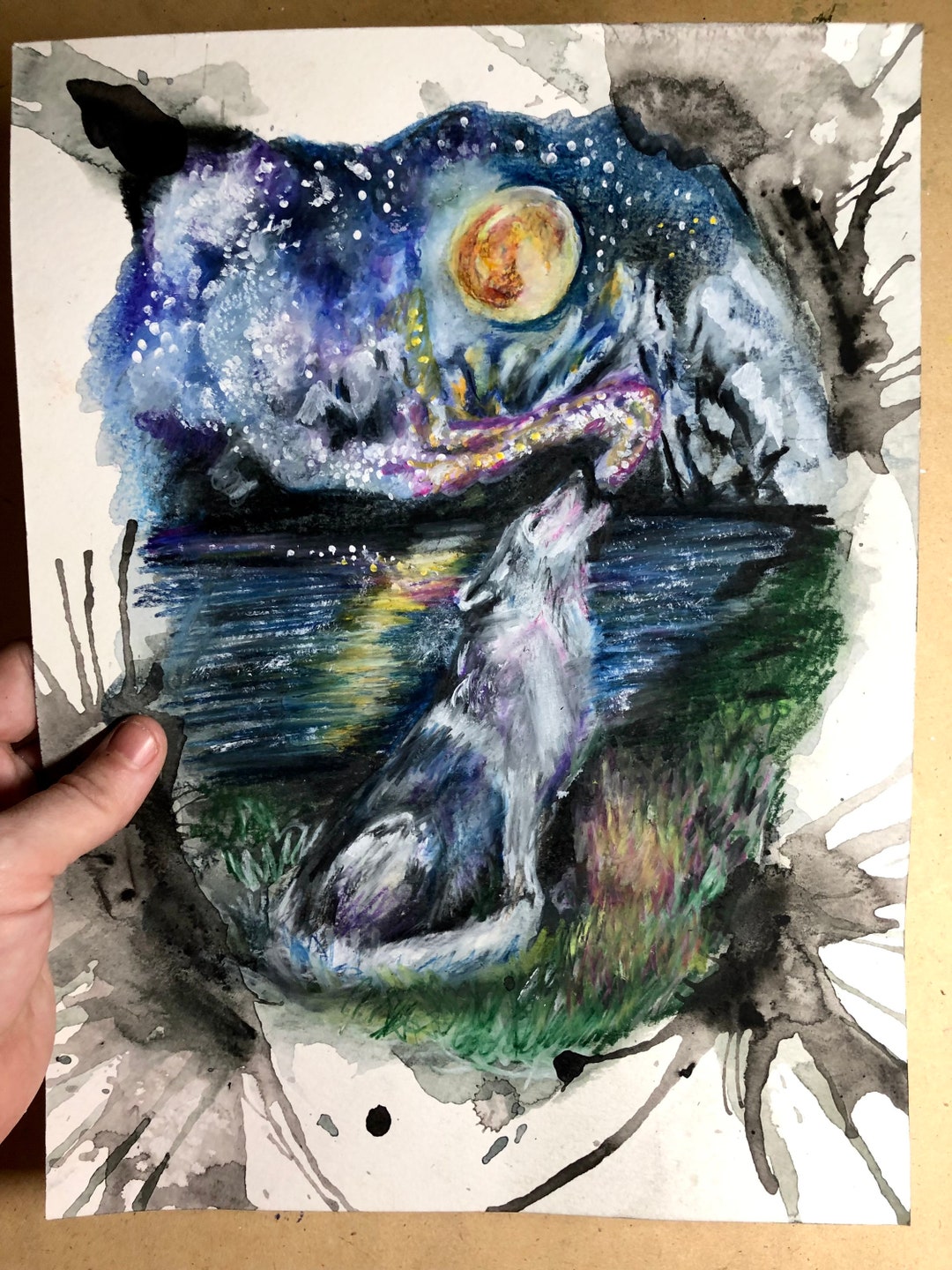 Galaxy Howl Grey Wolf Art Print - Etsy