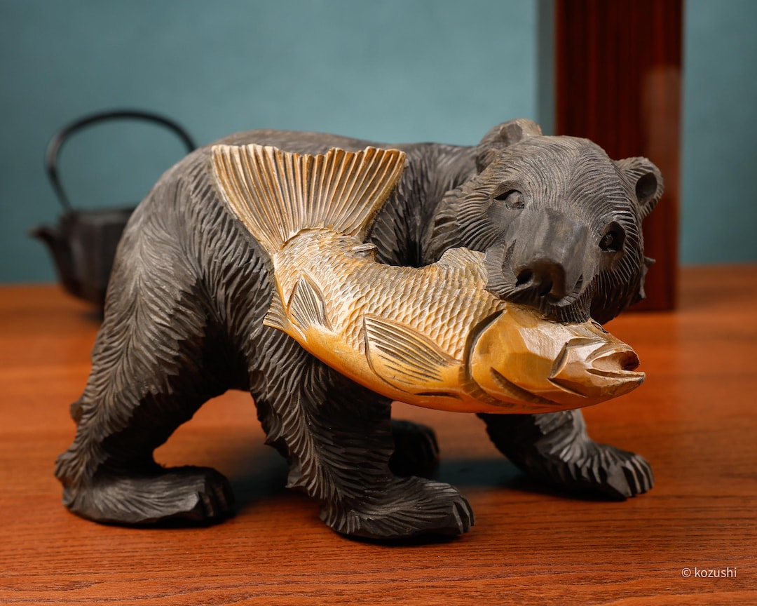 Antique Japanese Large 12" Carved Wood Bear, Kibori Kuma, Hokkaido ...