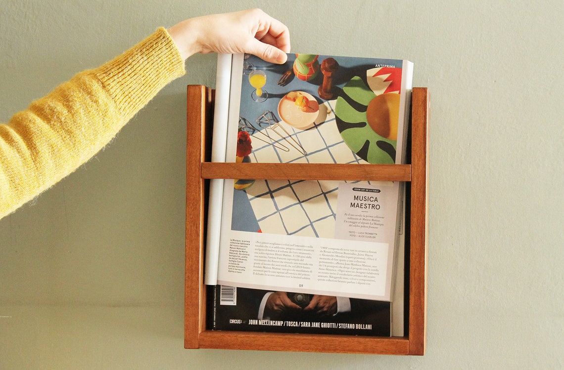 Wood Wall Mounted Magazine Rack. Mid Century Magazine Holder. | Etsy