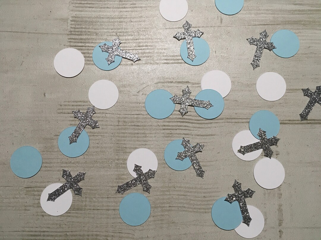 Baptism Table Confetti: Baby Blue, White & Silver Crosses - Etsy