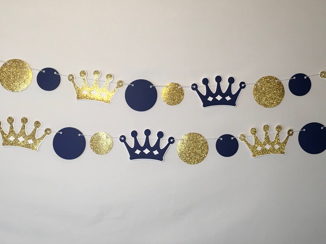 Royal Prince Crown Banner: Navy Blue & Gold Party Garland - Etsy