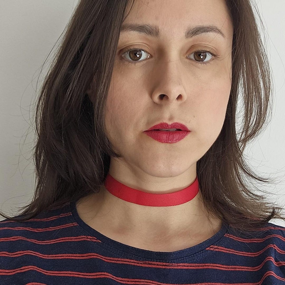 Women's Hot Bright Red Ribbon Silk Ribbed Choker Necklace With ...