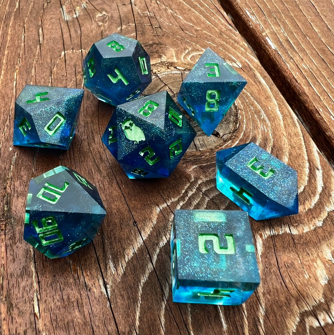 Blue Gold Green Handmade Full Polyhedral Dice Set Dnd Dungeons and ...