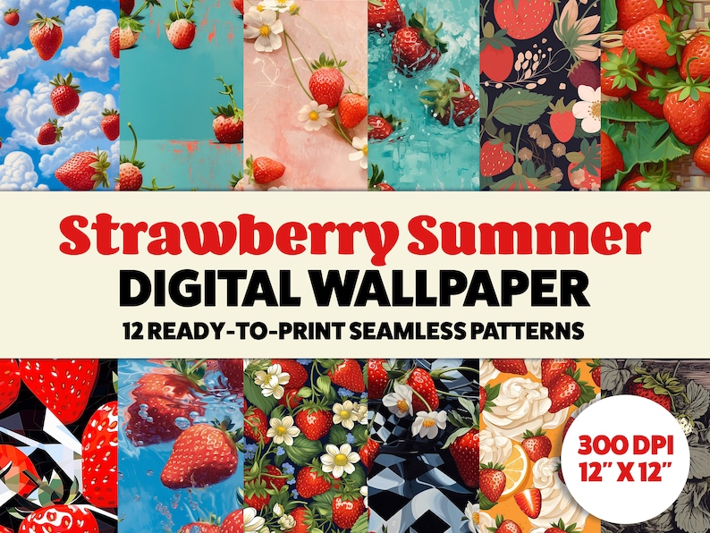 Printable Patterns - Strawberry Summer - Strawberry Digital Wallpaper ...