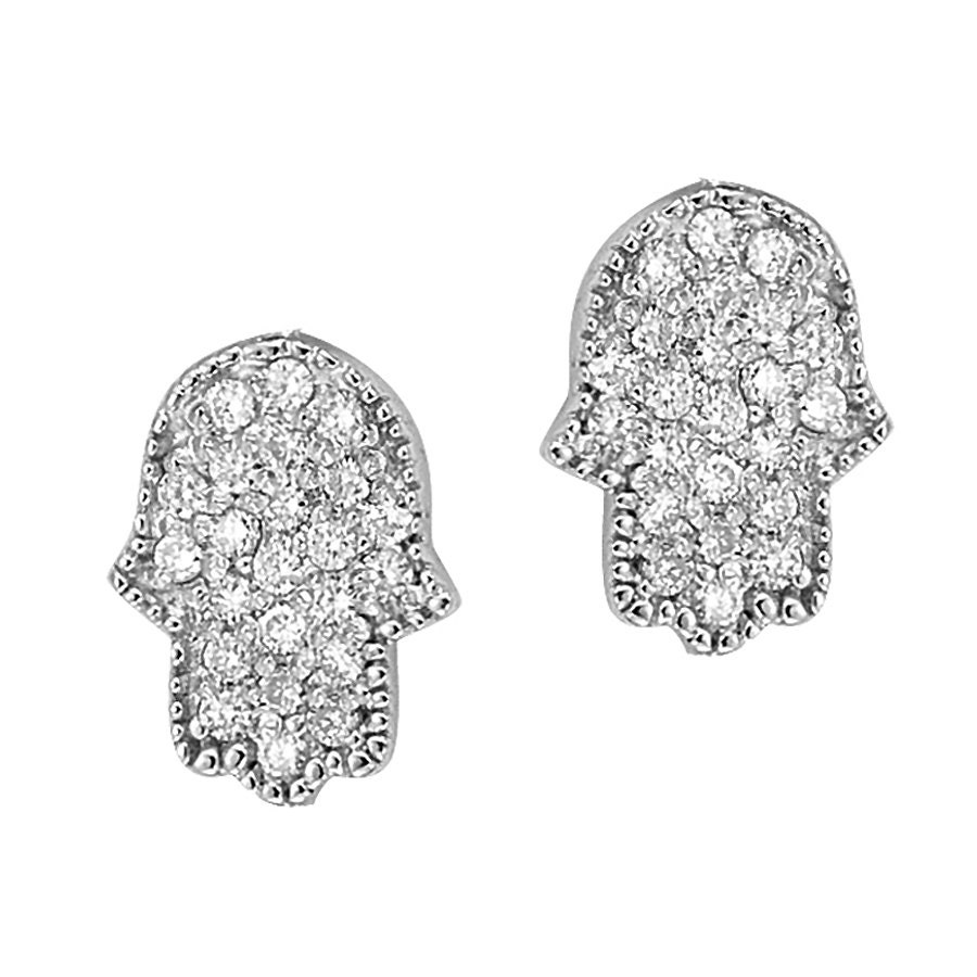 White Gold Hamsa Earrings Diamond Hamsa Earrings Hamsa Stud - Etsy