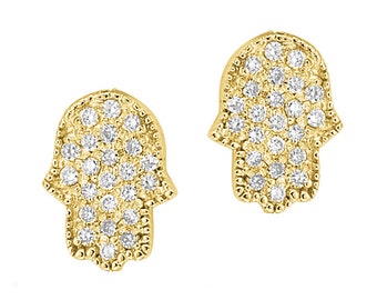 White Gold Hamsa Earrings, Diamond Hamsa Earrings, Hamsa Stud Earrings, Gold Studs, Diamond ...