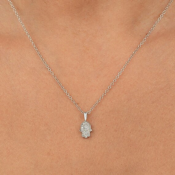 White Gold Hamsa Necklace Silver Hamsa Necklace Diamond | Etsy
