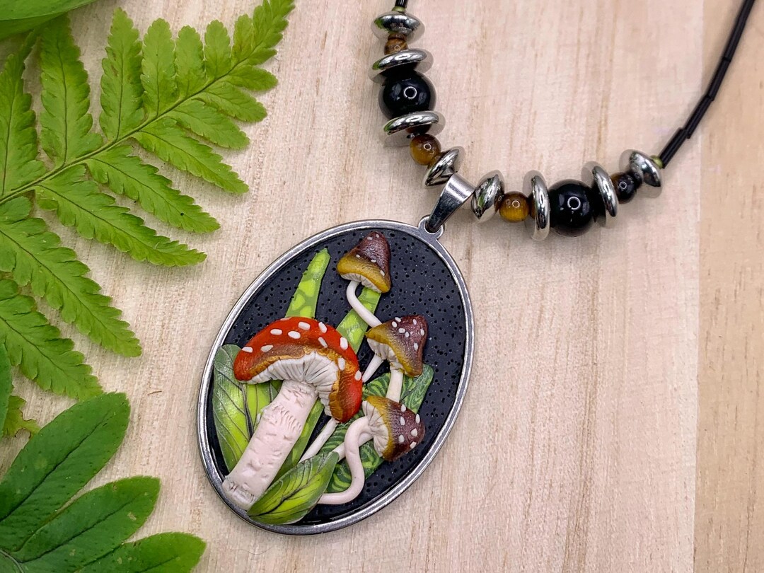Woodland Toadstool Pendant With Gemstones - Etsy
