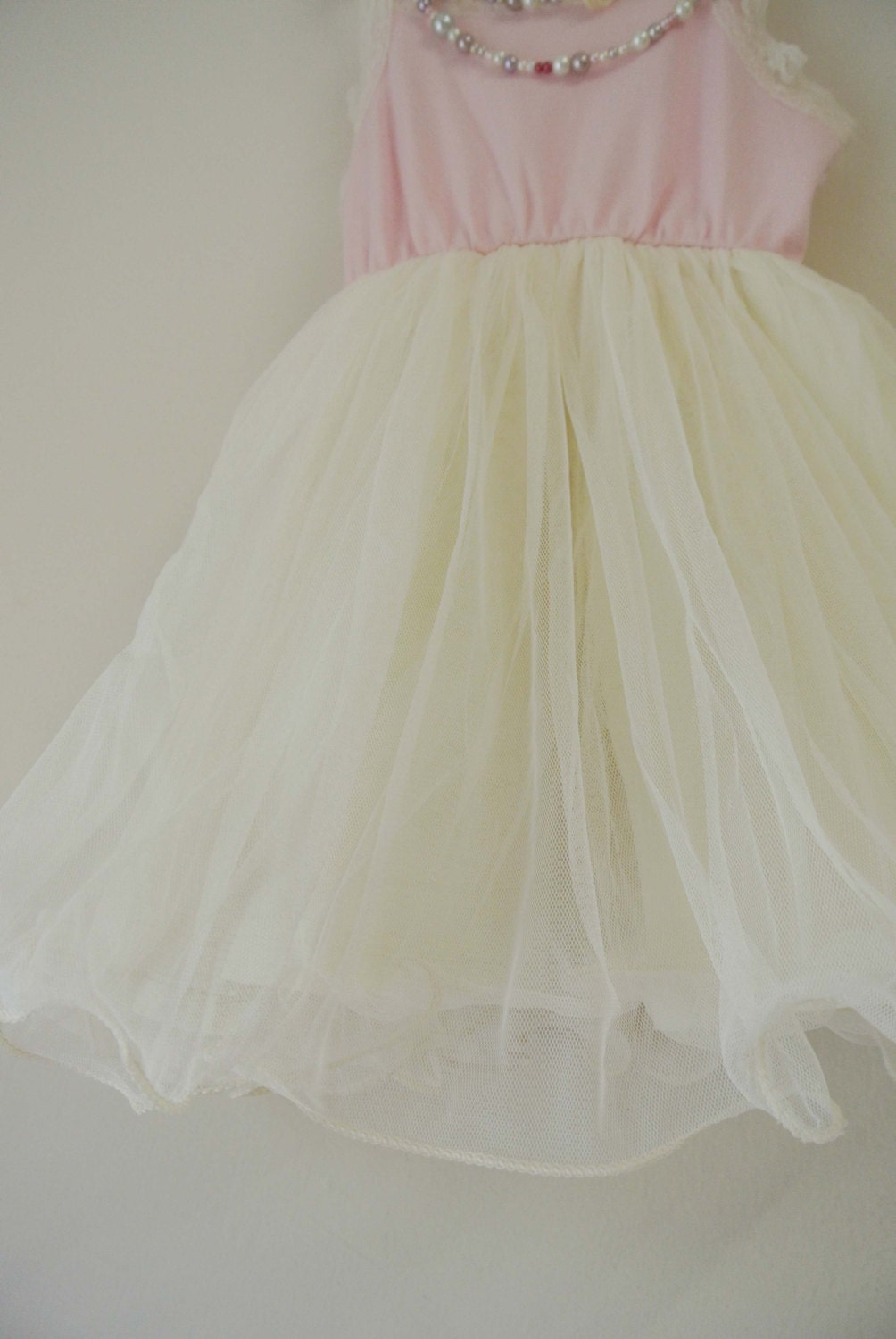 The Helen :5T Size White Pink Lace Tutu Pearl Necklace Dress - Etsy