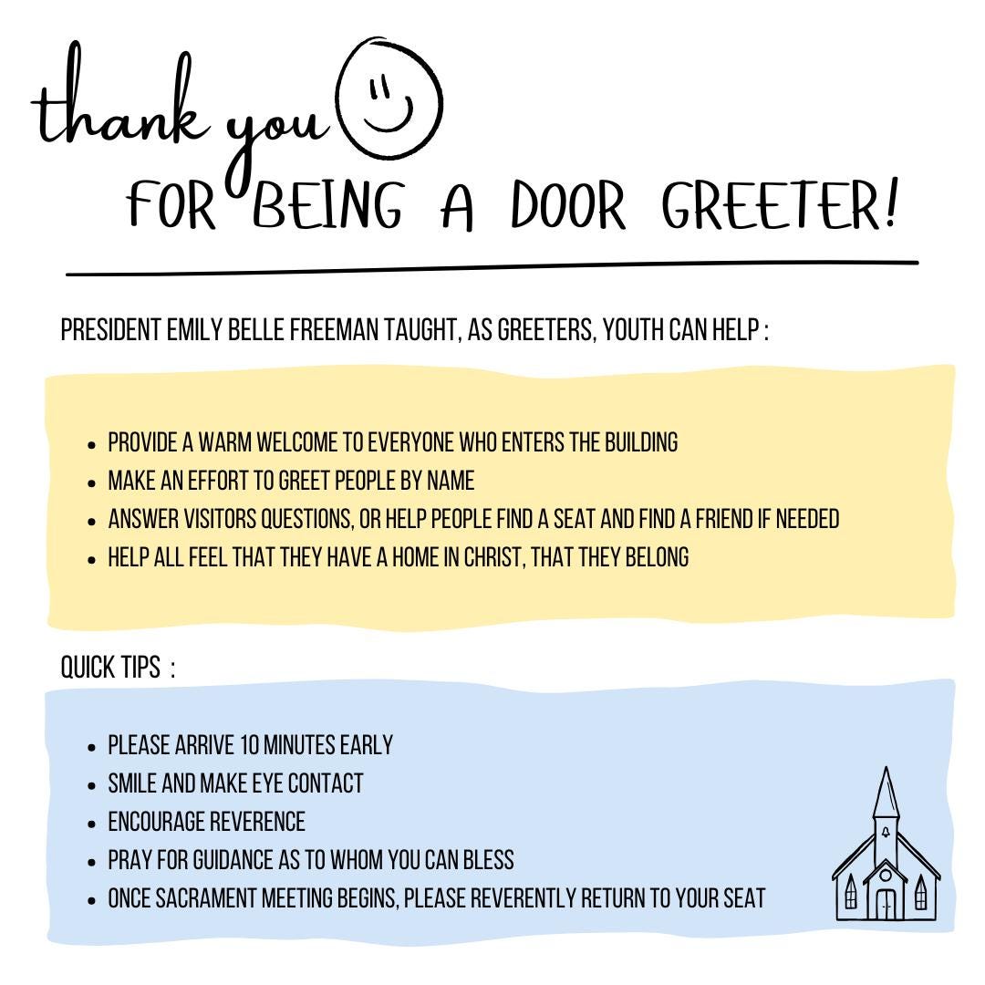 LDS Youth Greeter Handout - Etsy