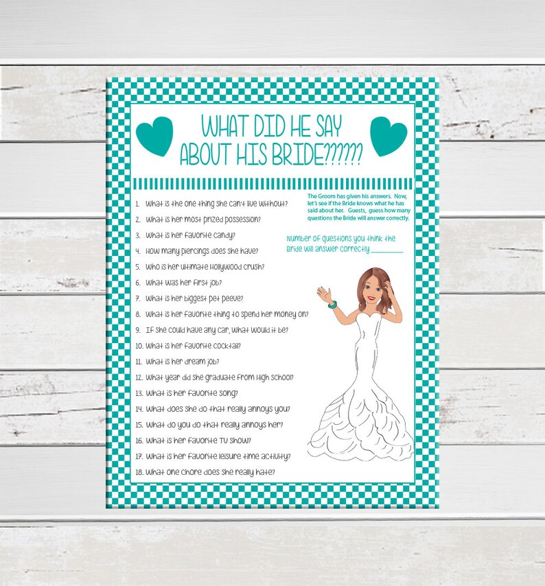 What Did He Say About His Bride Bridal Shower Game Wedding Etsy