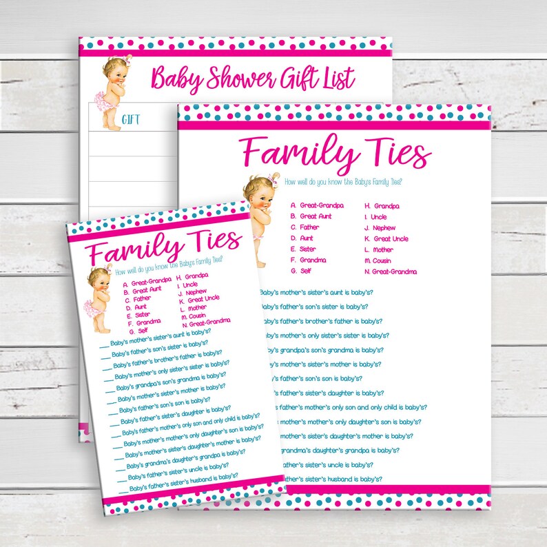 Family Ties Baby Shower Game Baby Girl Shower Game Coed Etsy Family Ties Baby Shower Game Baby Girl Shower Game Coed Etsy