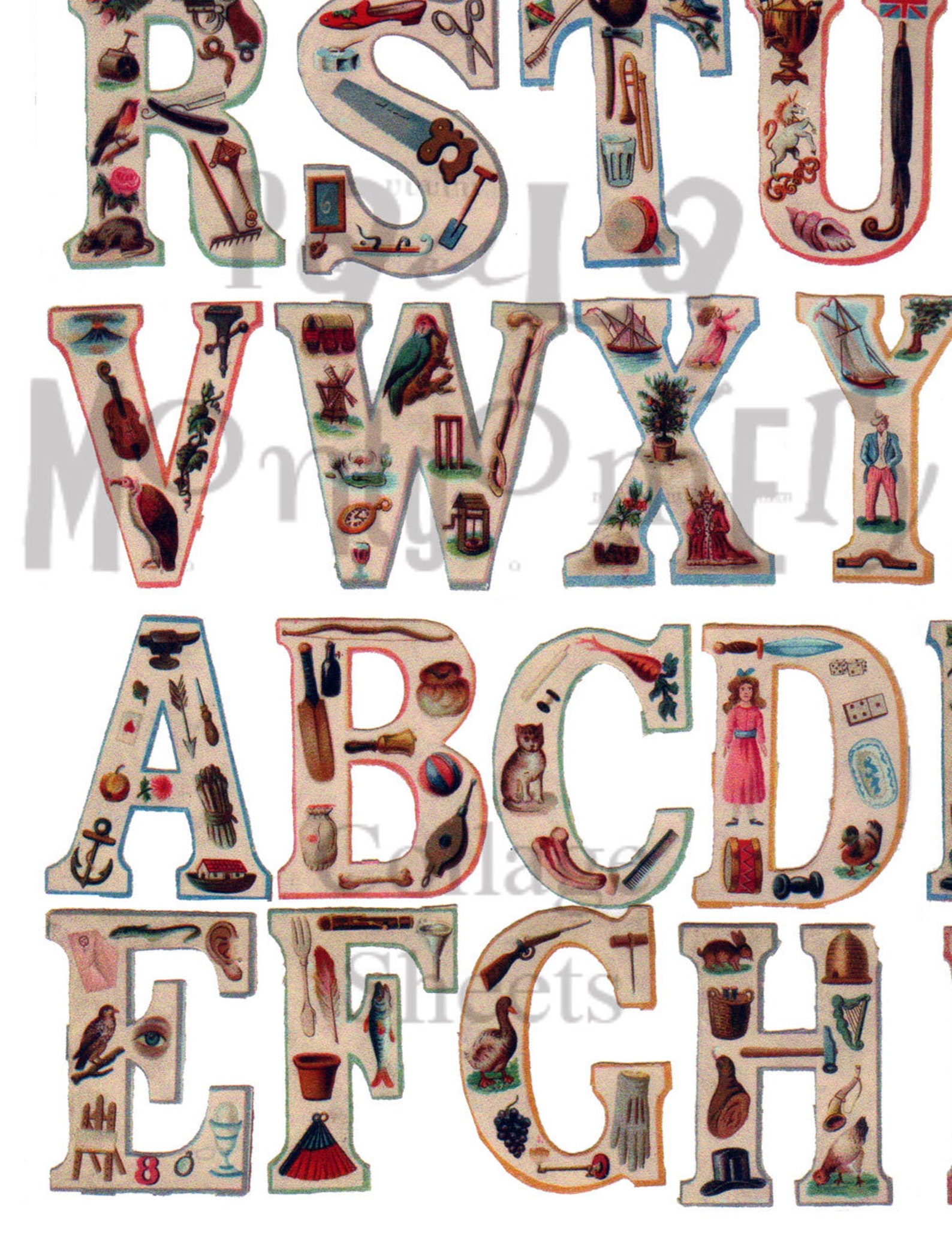Illustrated Alphabet Digital Download Collage Sheet - Etsy