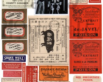 POISON Digital Printable Collage Sheet Antique Apothecary Labels ...