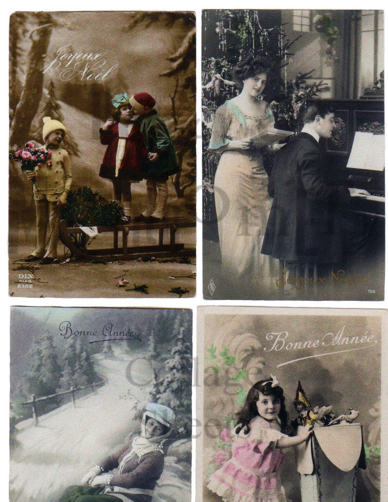 French Christmas Postcards Number 2 Digital Download Collage Sheet - Etsy