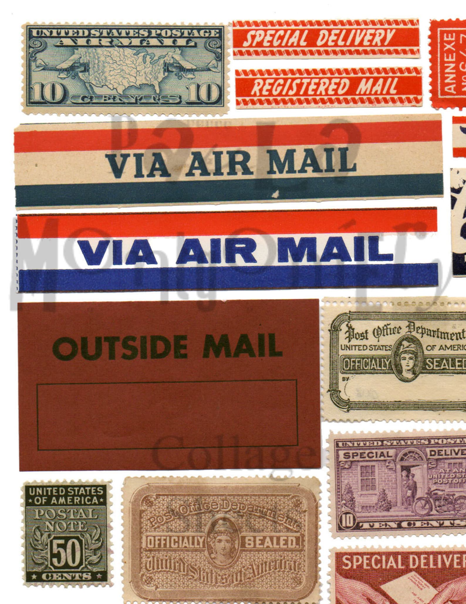 Envelope Markings Labels Digital Download Collage Sheet - Etsy