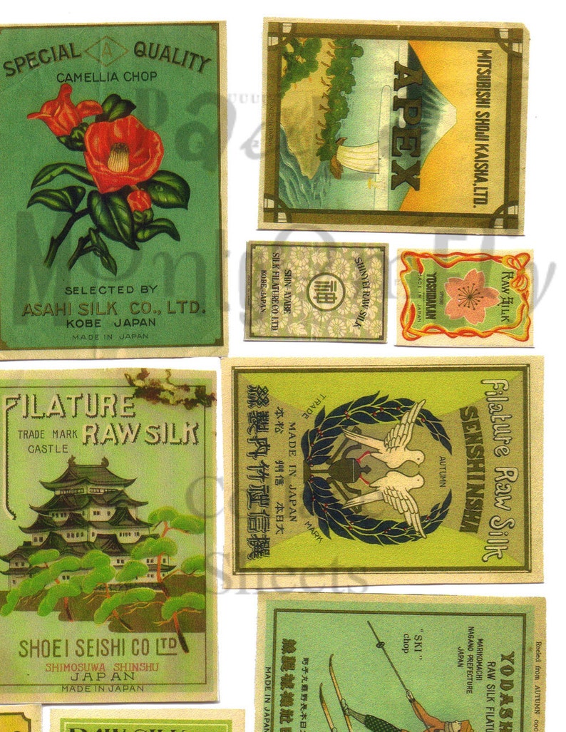 Vintage Japanese Silk Fabric Labels Digital Download Collage Sheet - Etsy