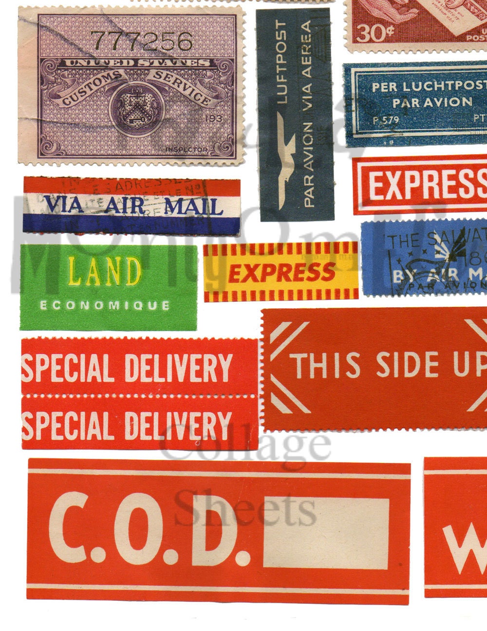 Envelope Markings Labels Digital Download Collage Sheet - Etsy