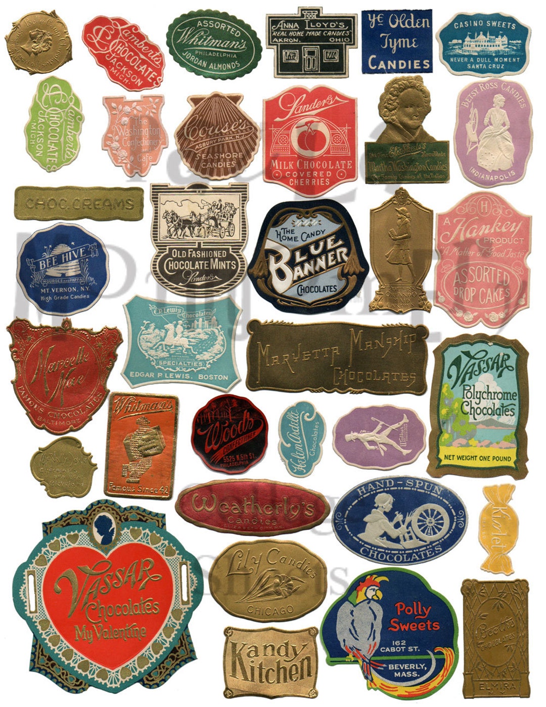 Vintage Chocolate Labels Digital Download Collage Sheet - Etsy