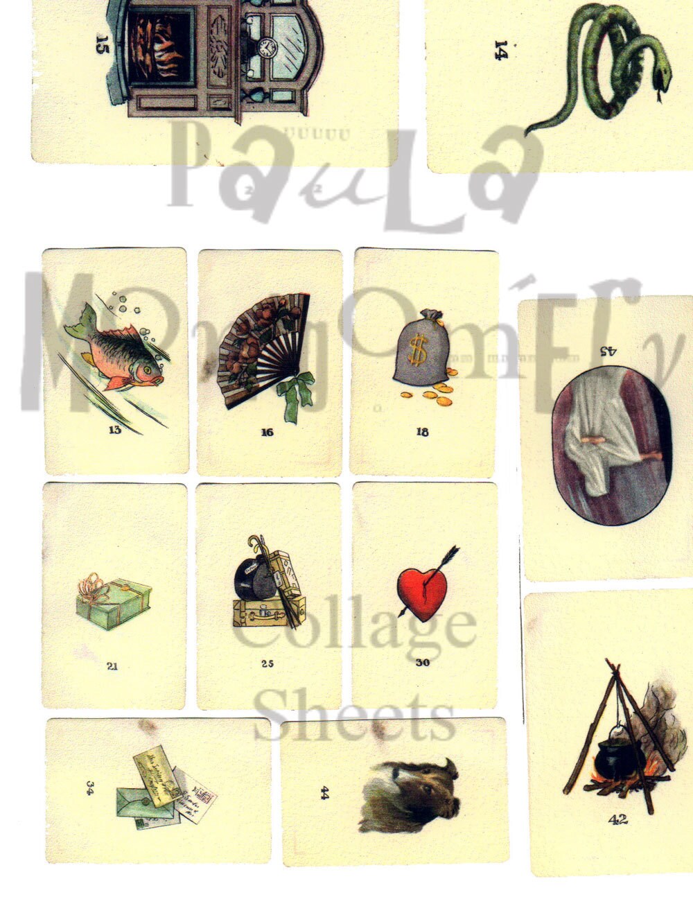 Vintage Pictorial Fortune Telling Cards Digital Download Collage Sheet ...