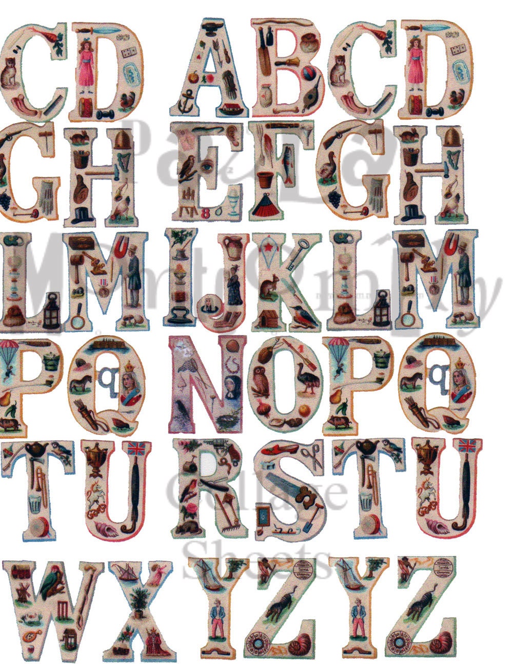 Small Illustrated Alphabet Digital Download Collage Sheet - Etsy