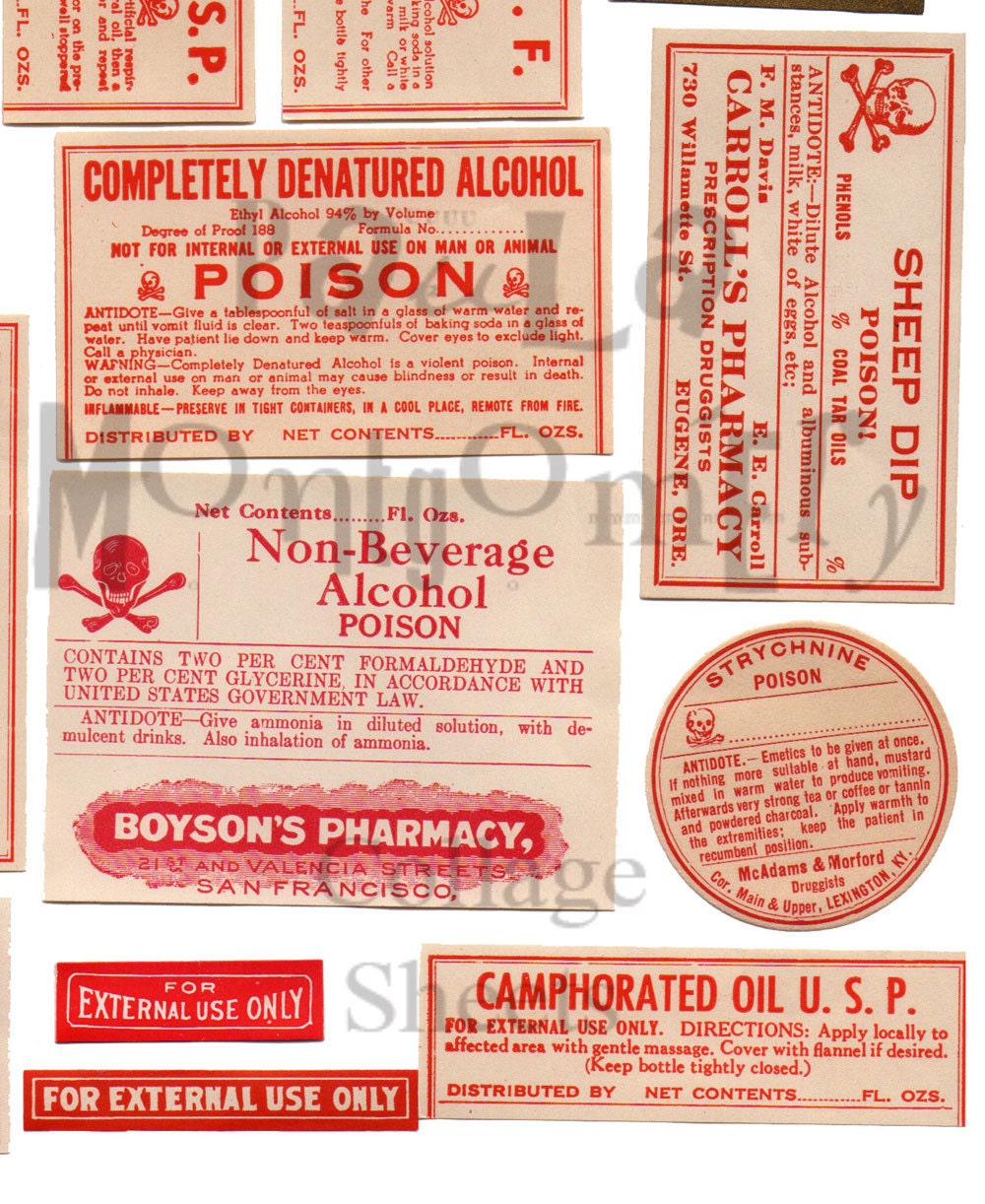 Vintage Poison Labels Number 1 Digital Download Collage Sheet - Etsy