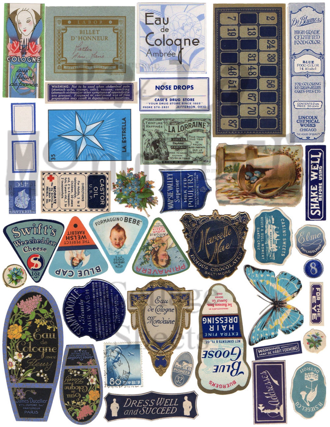 Blue Stuff Number 1 Digital Download Collage Sheet - Etsy