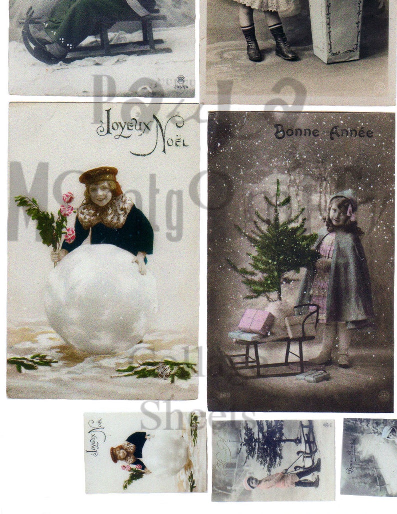 French Christmas Postcards Number 2 Digital Download Collage Sheet - Etsy