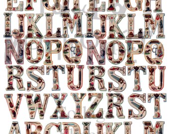 Printable Graphic Roman Style Letters Collage Sheet Download Alphabet ...