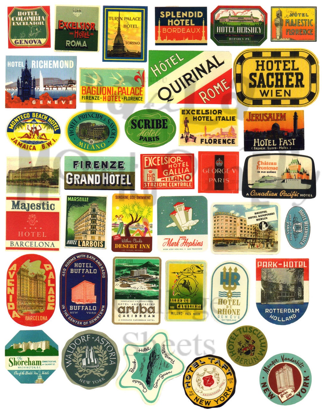 Vintage Travel Stickers Digital Download Collage Sheet - Etsy